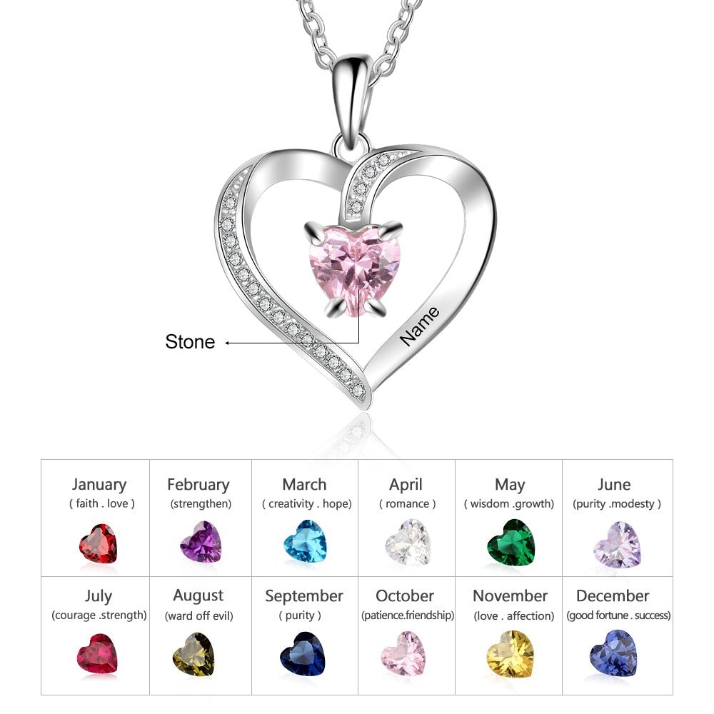 Engraved 925 Sterling Silver Birthstone Necklace – CoupleGifts.com